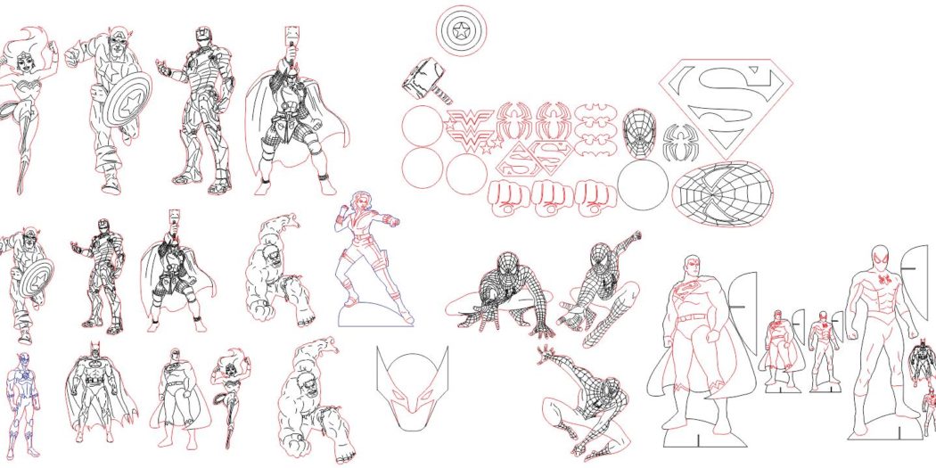 Set laser cut and engraving heroes superman hulk spider man marvel ...